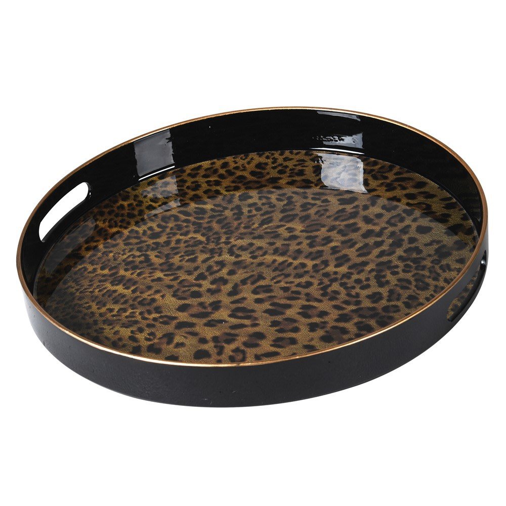 Round Leopard Print Tray for Elegant Home Decor – LUXONAS
